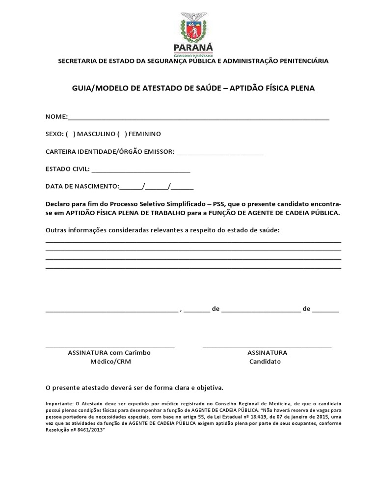 Guia Modelo de Atestado de Saude 1 | PDF