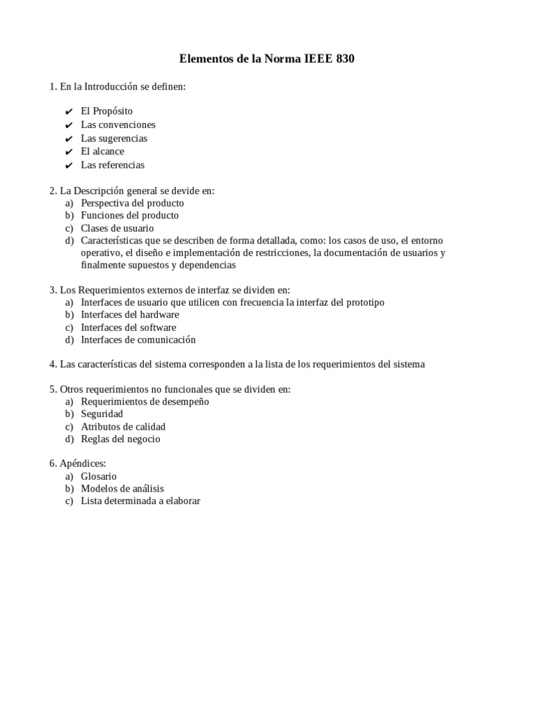 Elementos de la norma IEEE 830 | PDF