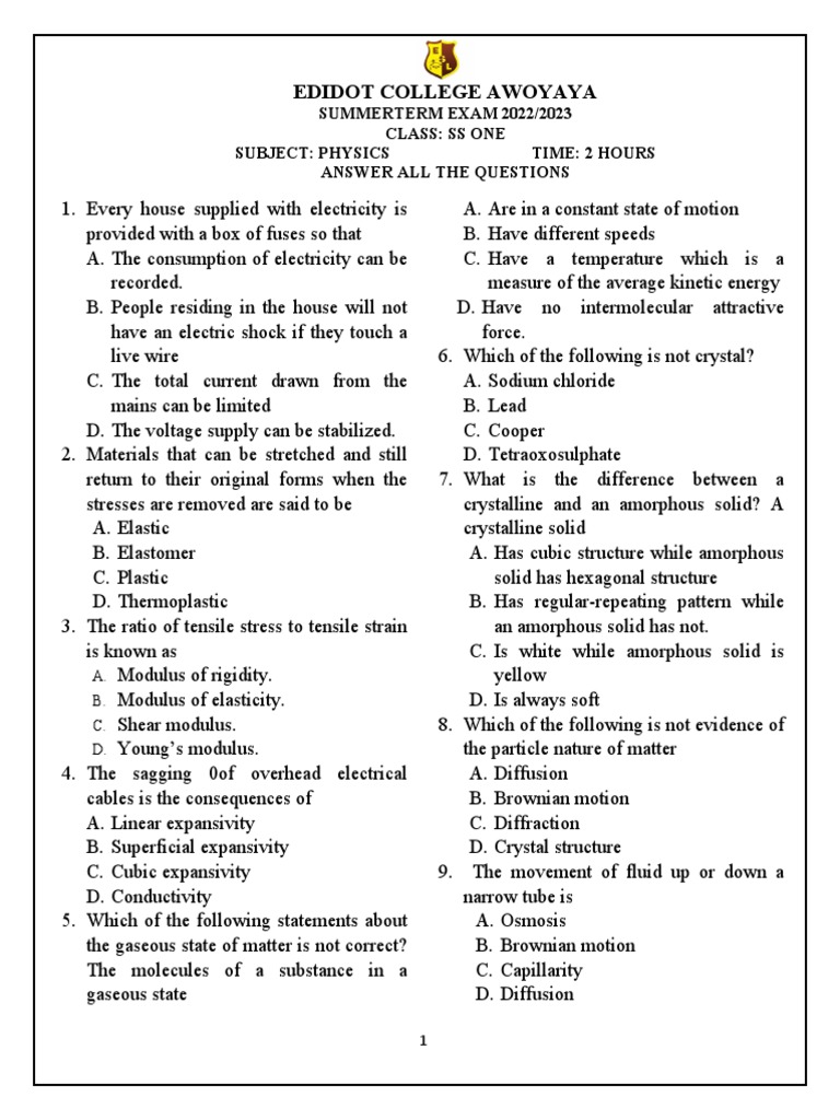 Physics Ss1 Edidot - 081647 | PDF | Electrical Resistance And ...