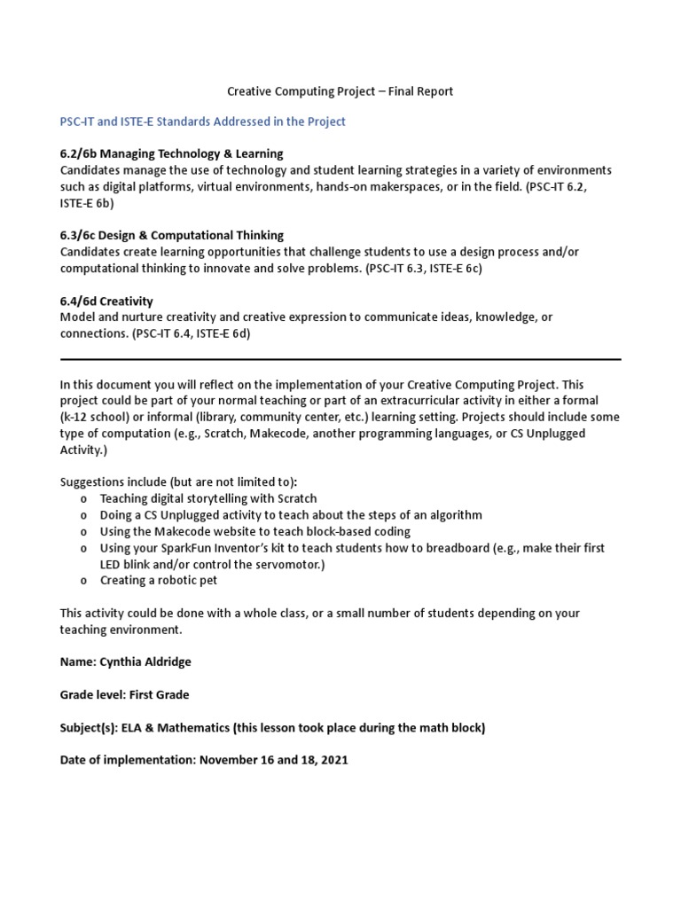 Creative Computing Project - Final Report Template v3 | PDF ...