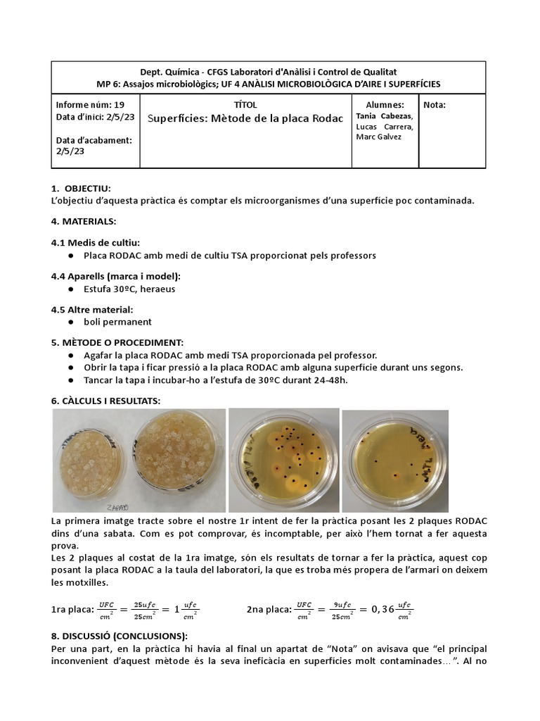 Superfícies - Mètode de La Placa Rodac | PDF
