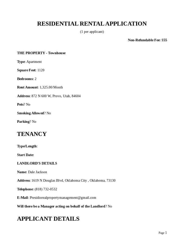 Presidio Rental Application Form (Provo, UT) | PDF | Visa Inc. | Master ...