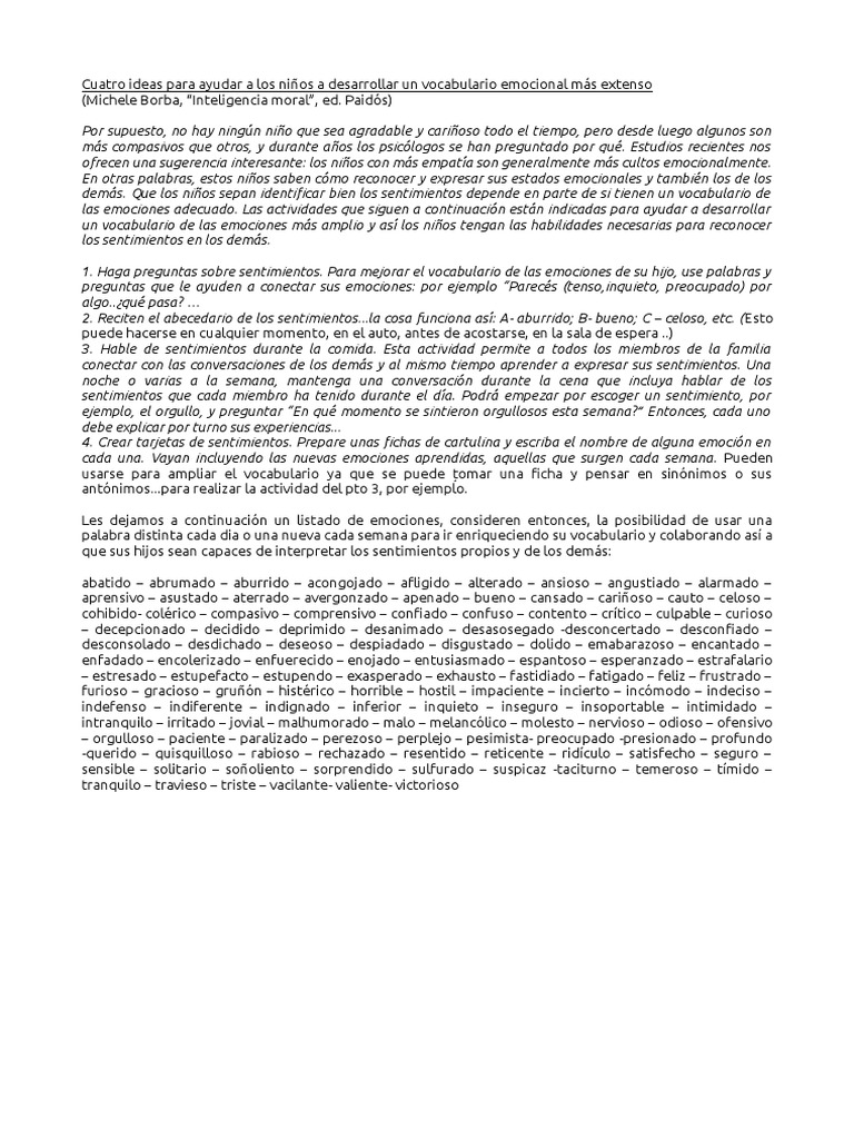 Ampliar el vocabulario emocional infantil | PDF | Las emociones ...