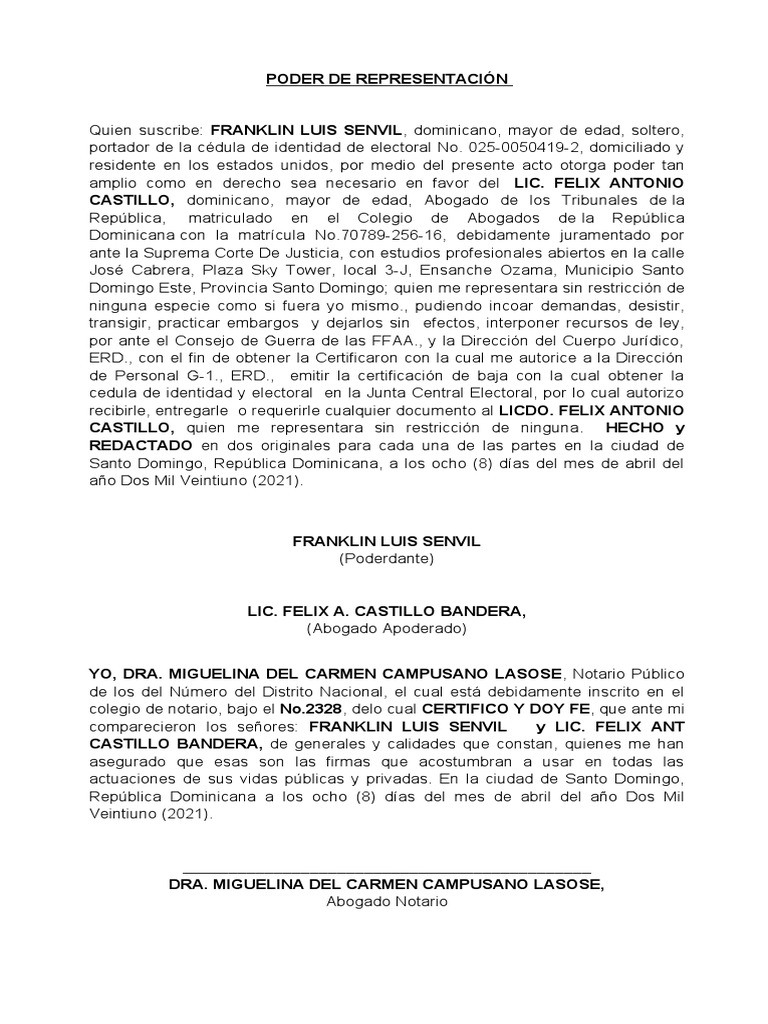 Poder de Representación Annie Calderon | PDF | República Dominicana | Gobierno