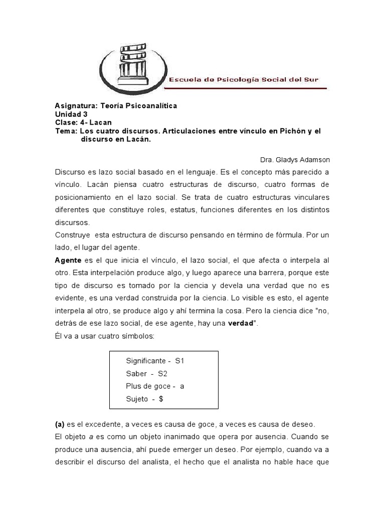 Lacan Los Cuatro Discursos | PDF | Verdad | Jacques Lacan