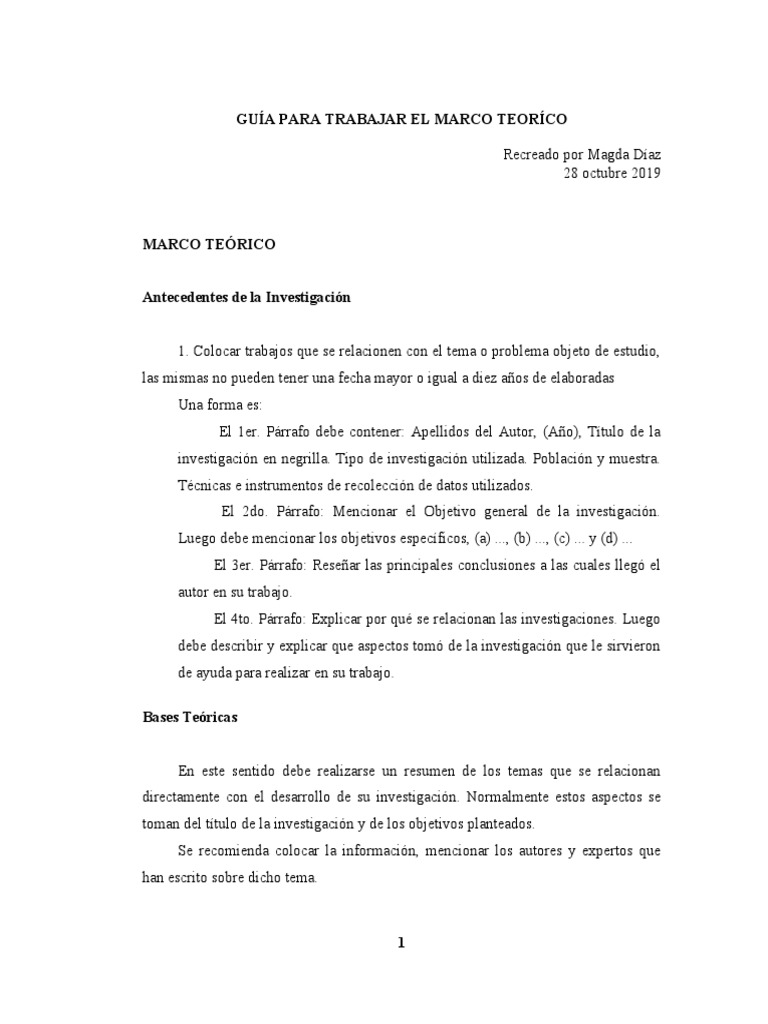 Guía Para Elaborar Marco Teoríco de La Investigación. | PDF | Oración ...