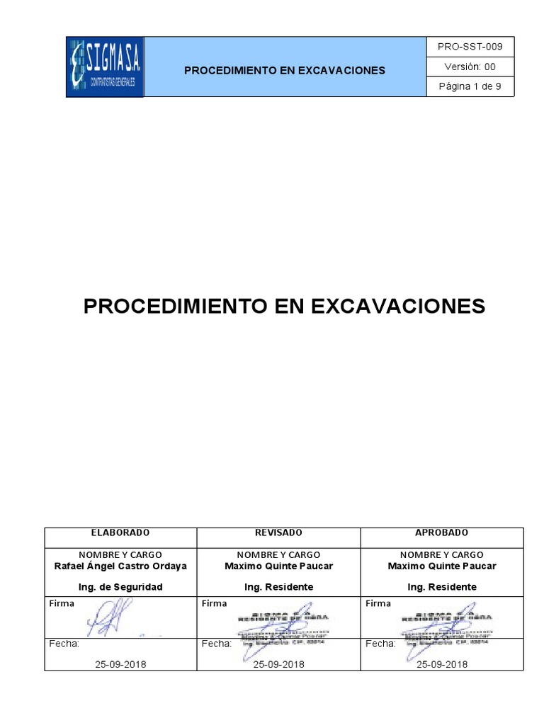 4.-Procedimiento en Excavaciones | PDF | Residuos | Seguridad y salud ...