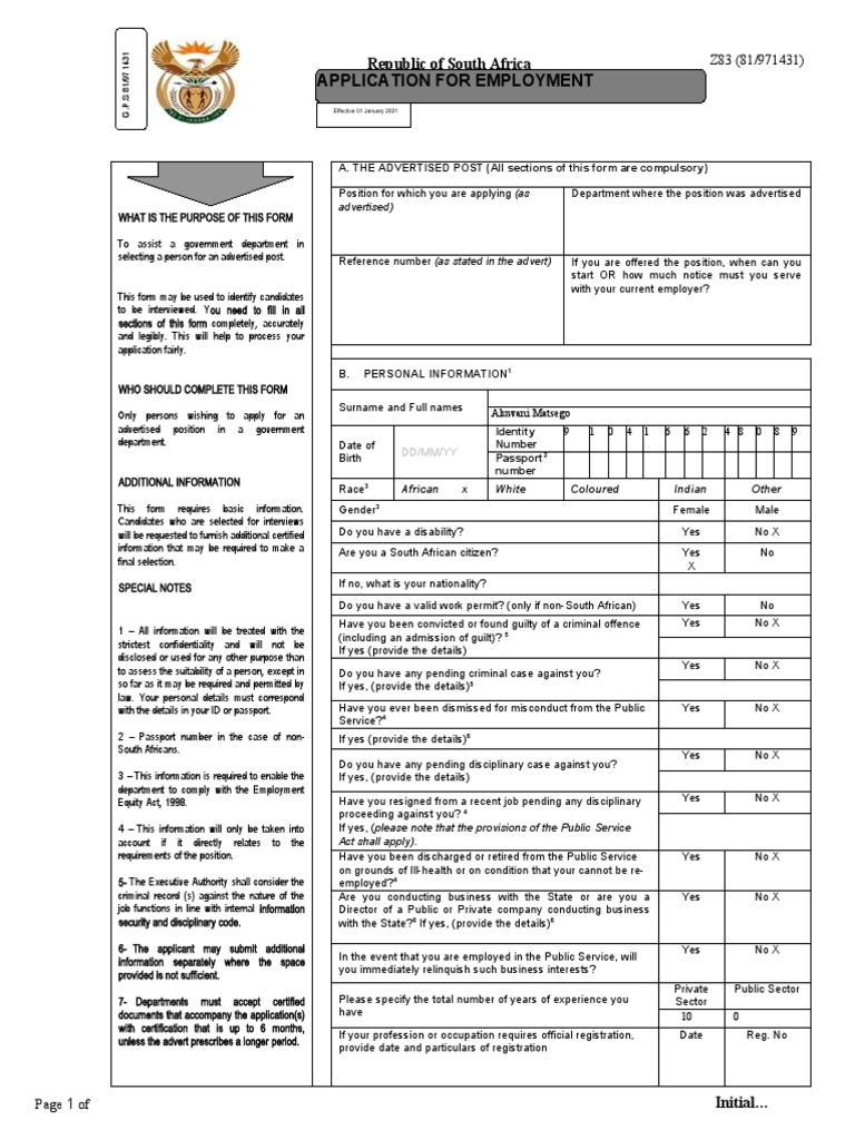 Approved New Z83 Form Gazetted 6 Nov 2020 | PDF | Government | Justice