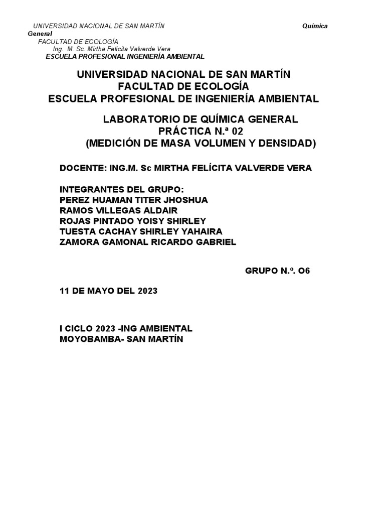 Masa Volumen Densidad Quimica | PDF | Medición | Densidad