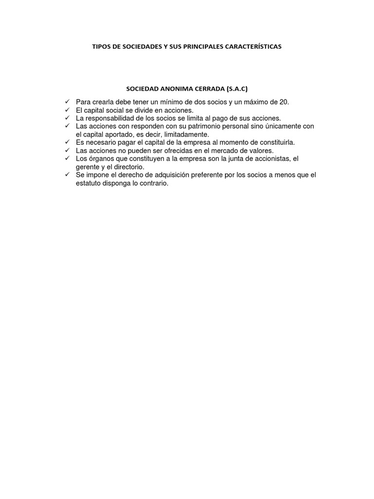 TIPOS DE SOCIEDADES Y SUS PRINCIPALES CARACTERÍSTICAS Yarly Rojas | PDF ...