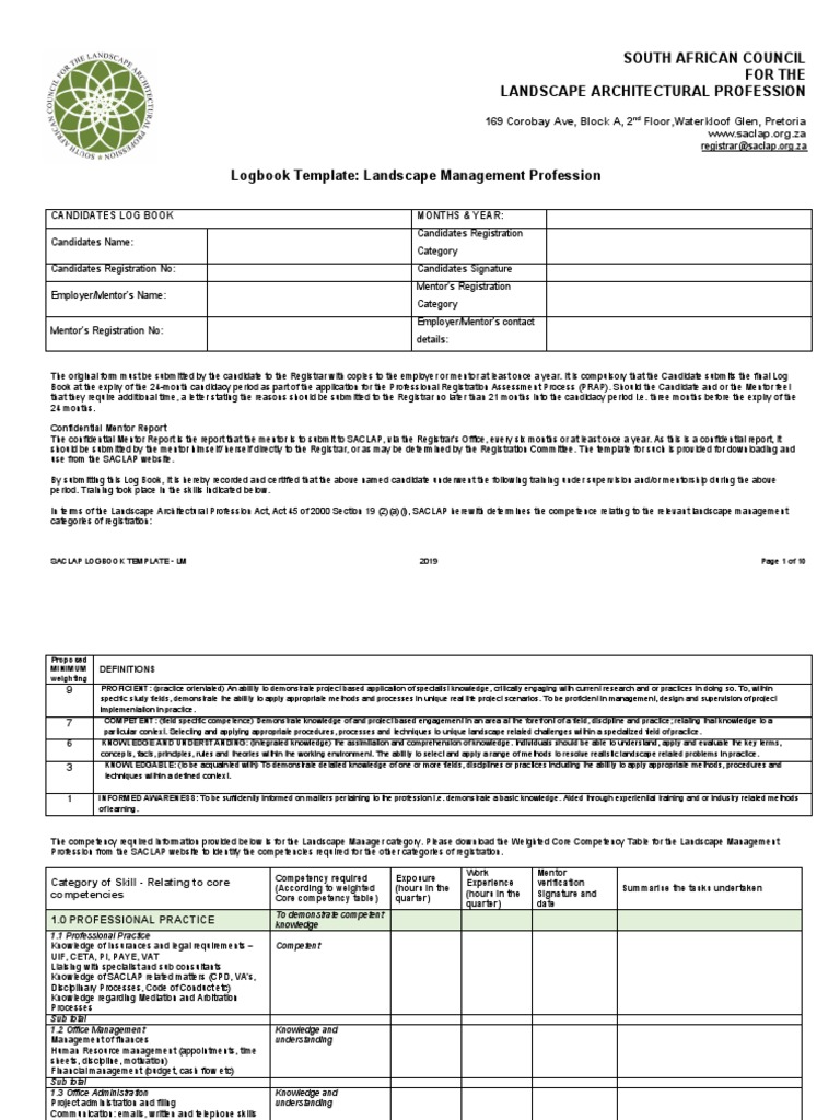 Landscape Management Logbook Template | PDF | Competence (Human Resources)