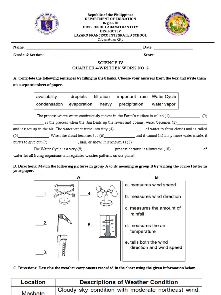 Science 4-Written Work #2 | PDF
