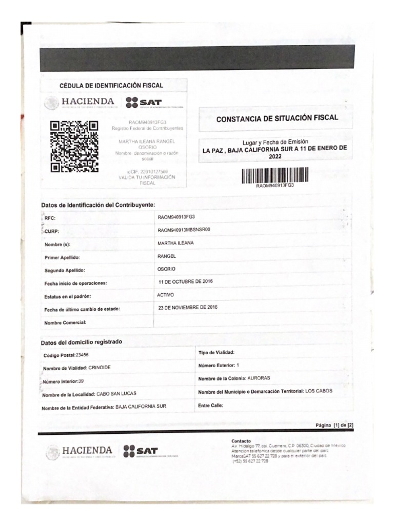 CÉDULA DE IDENTIFICACIÓN FISCAL | PDF
