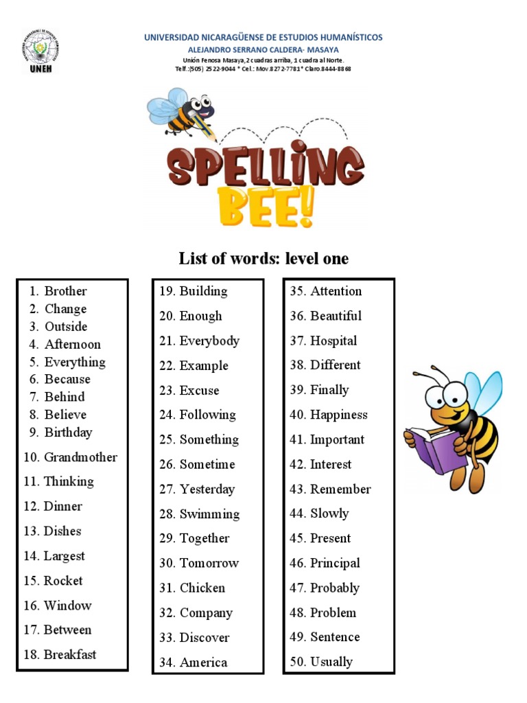 List of Words - Spelling Bee | PDF