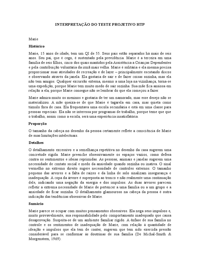 INTERPRETAÇÃO DO TESTE PROJETIVO HTP | PDF | Família | Árvores