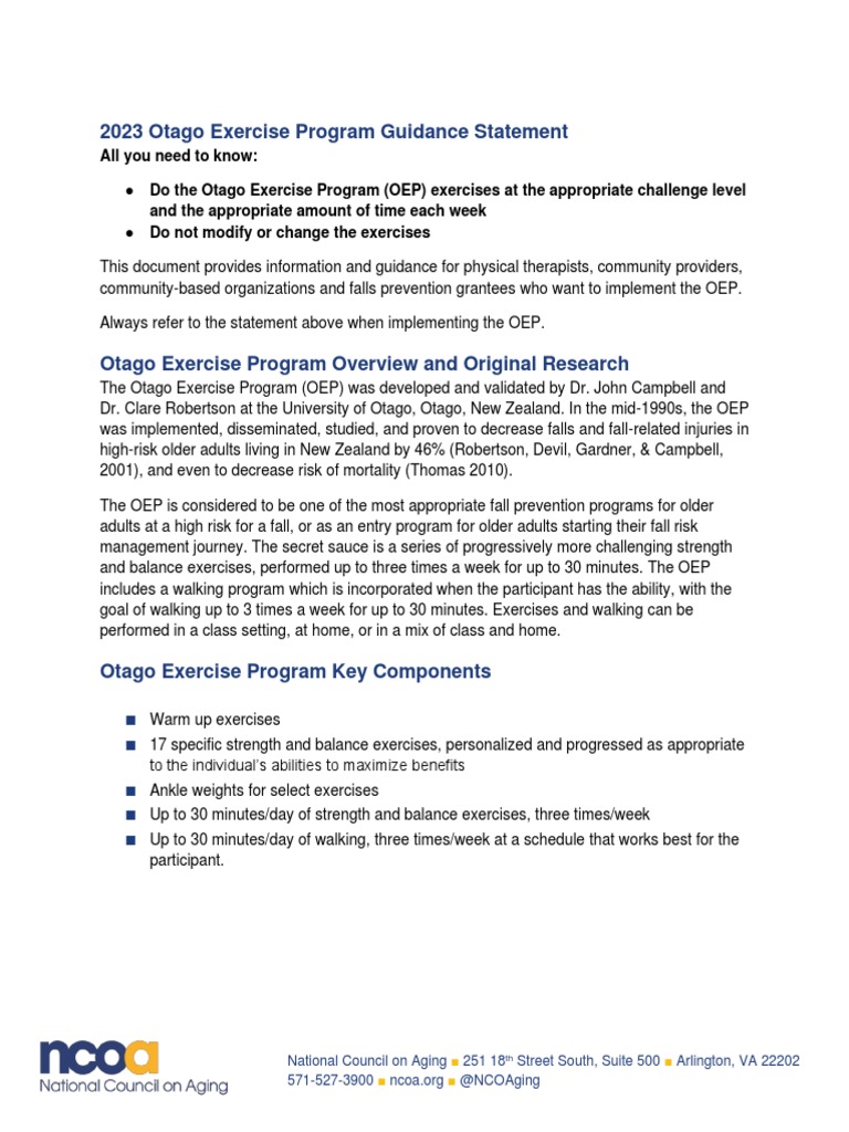 2023 Otago Exercise Program Guidance Statement | PDF | Physical Therapy ...