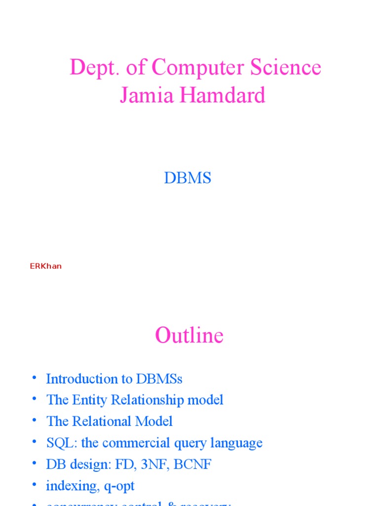 Dept. of Computer Science Jamia Hamdard: Erkhan | PDF | Databases ...