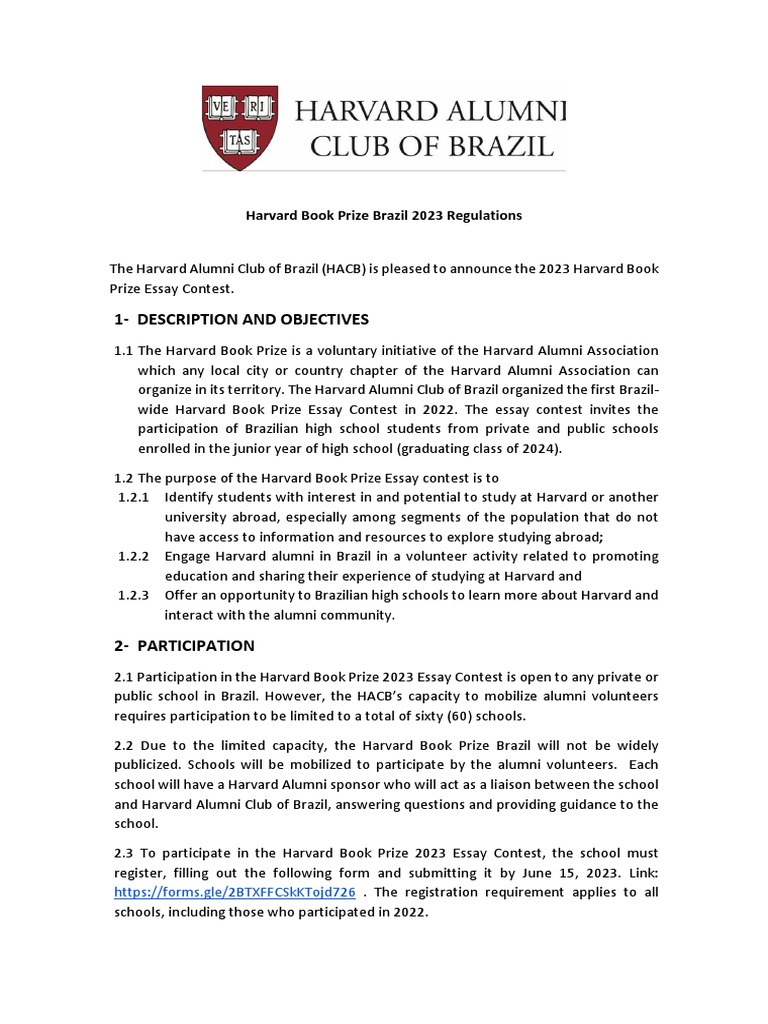 Harvard Book Prize - Brasil - 2023 - Regulations English - v2 | PDF ...