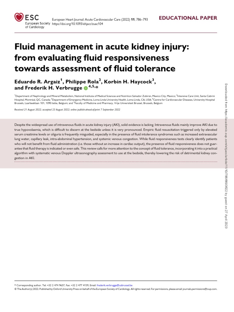 Fluid Management in Acute Kidney Injury | PDF | Sepsis | Blood Pressure