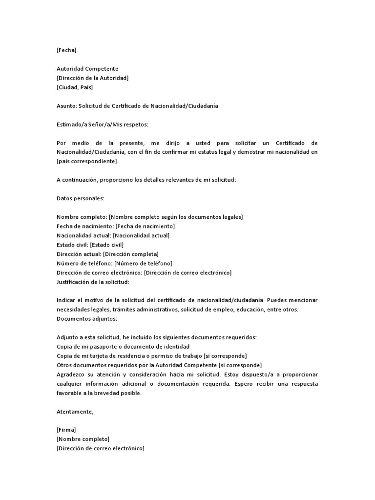 Modelo de Solicitud de Certificado Nacionalidad | PDF