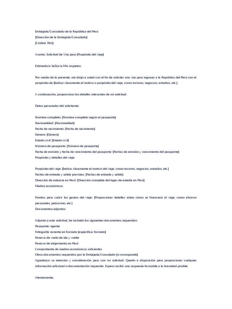 Modelo de Carta de Solicitud de Visa | PDF