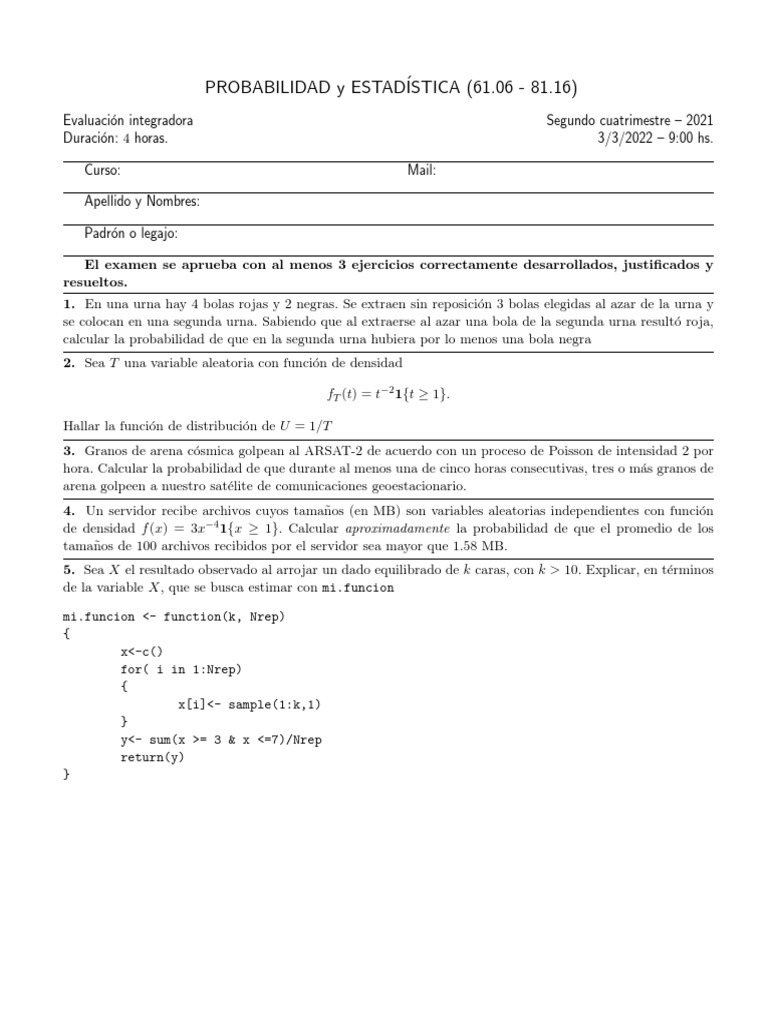 PROBABILIDAD y ESTAD ISTICA (61.06 - 81.16) | PDF | Probabilidad ...