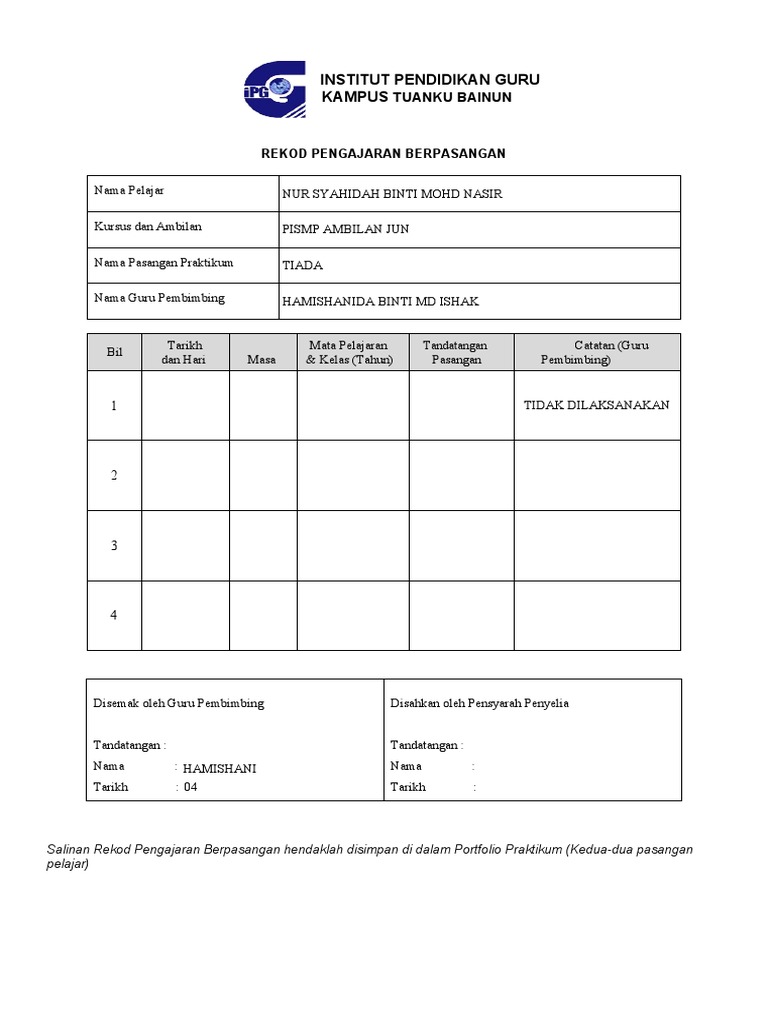 Rekod Pengajaran Praktikum | PDF