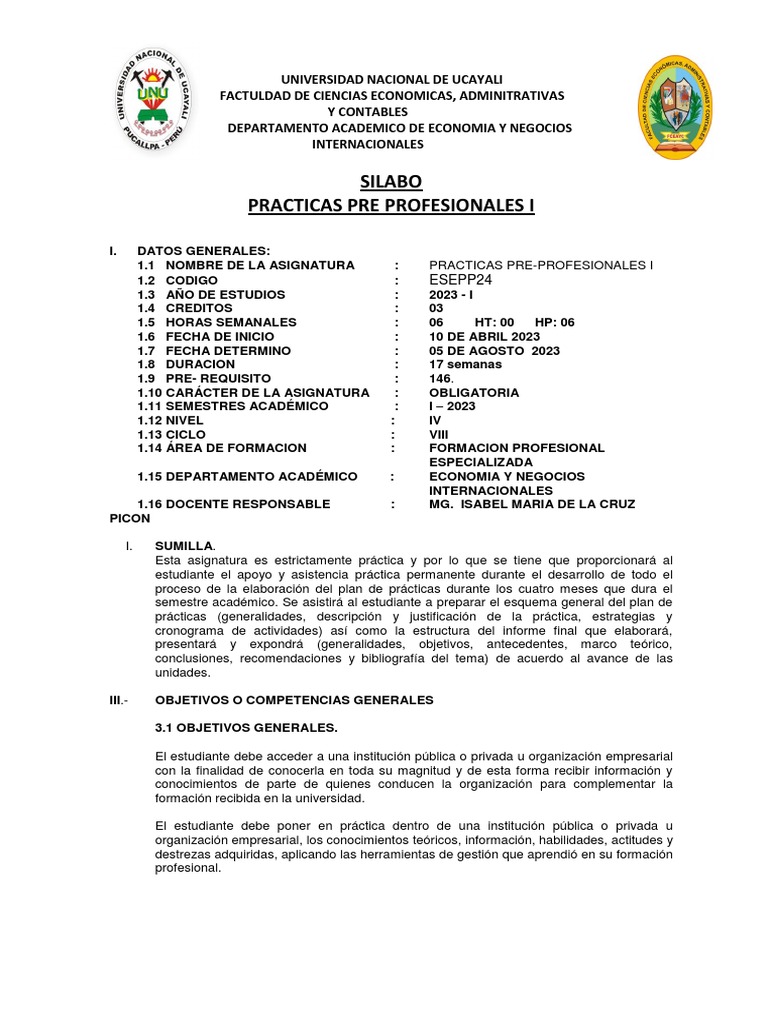 Silabo Practicas Pre Profesional I 2023-1 | PDF | Maestros | Comunicación