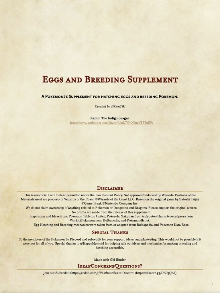 Pokémon 5e Egg Hatching & Breeding Guide | PDF | Wizards Of The Coast ...
