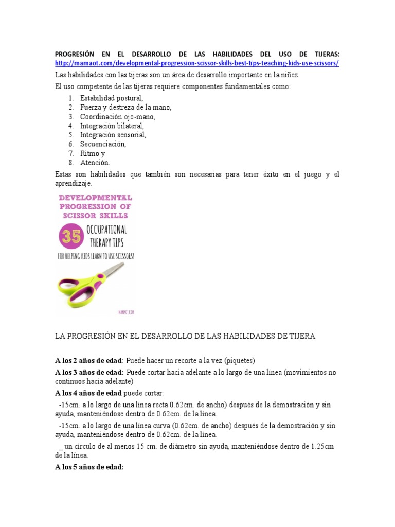 Desarrollo de habilidades con tijeras | PDF | tijeras | Mano