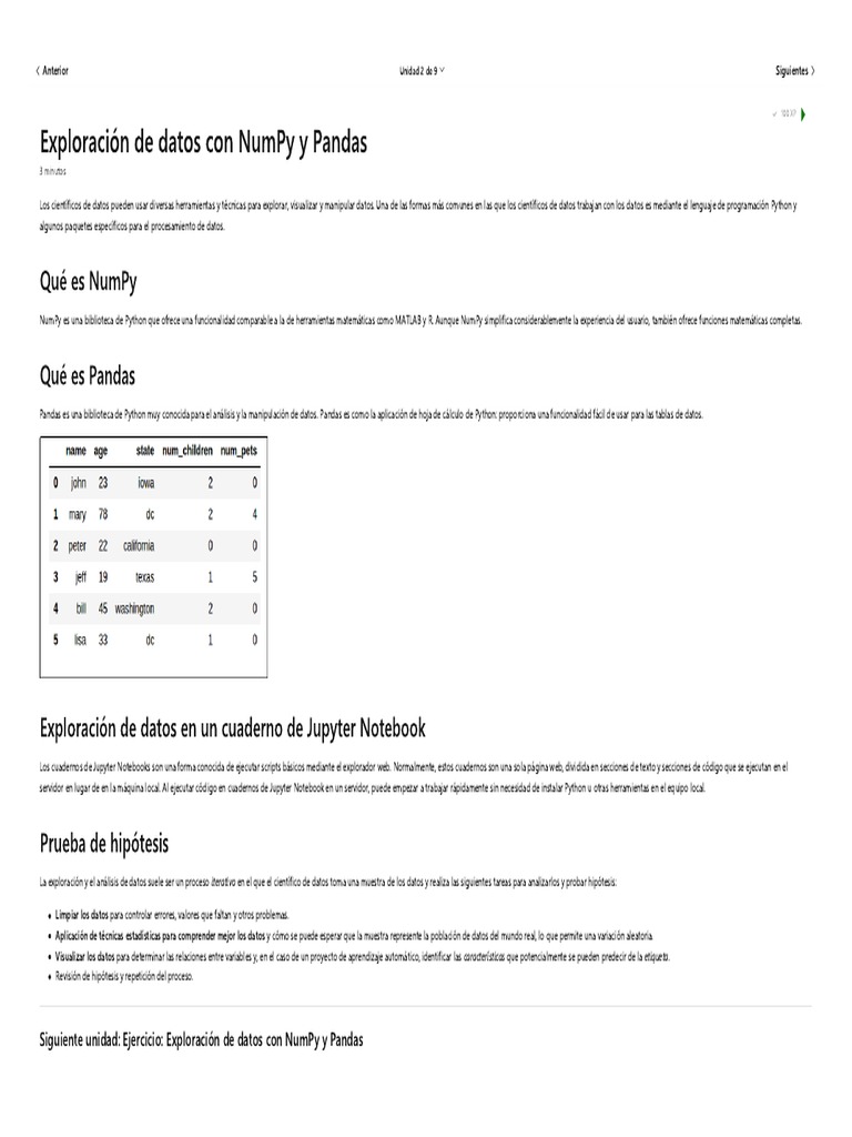 Exploración de Datos Con NumPy y Pandas - Training - Microsoft Learn | PDF Exploración de Datos Con NumPy y Pandas - Training - Microsoft Learn | PDF