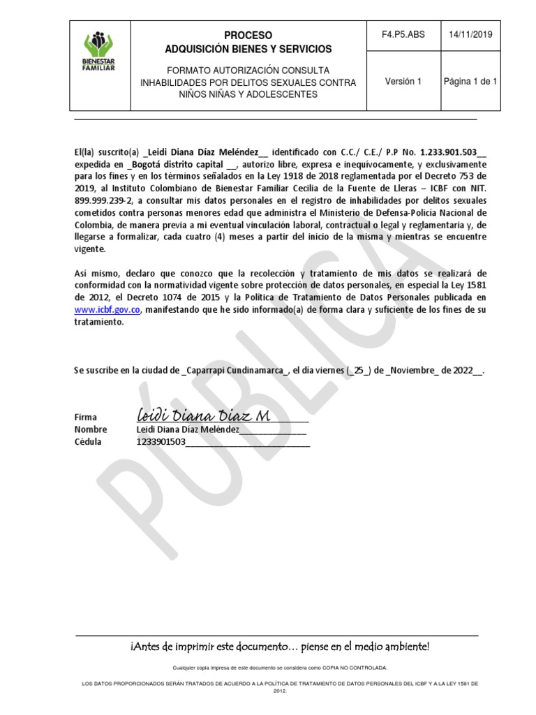 Formato Consulta Inhabilidades ICBF | PDF