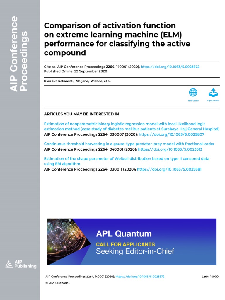 Comparison of Activation Function On Extreme Learning Machine (ELM) Performance For Classifying ...