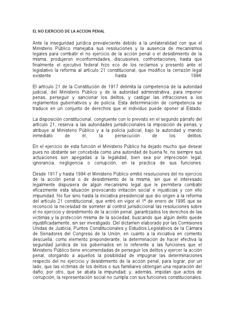El No Ejercicio de La Accion Penal | PDF | Derecho penal | Judicaturas