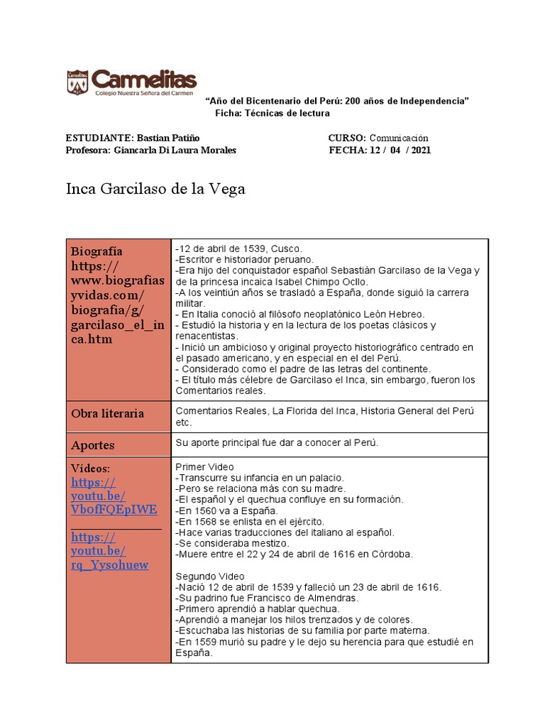 Inca Garcilaso de La Vega | PDF | Perú