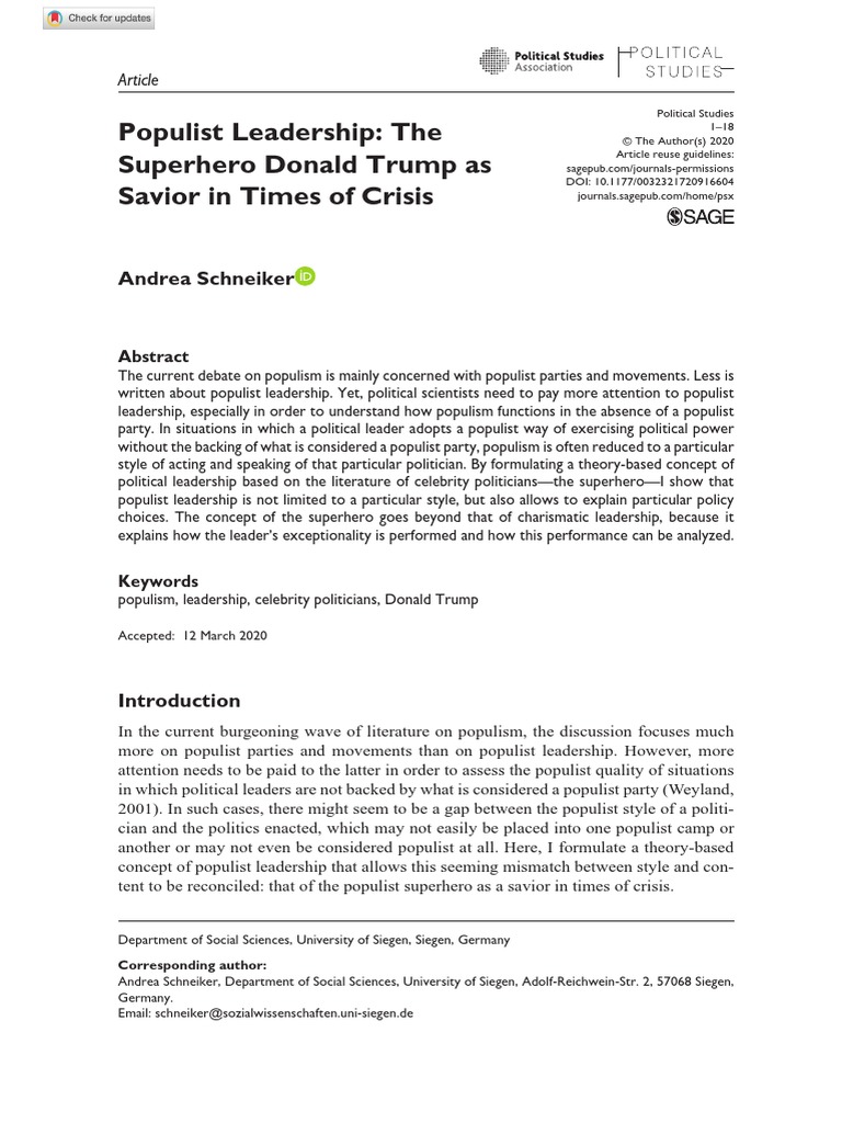 Populist Leadership - The Superhero Donald Trump As Savior in Times of ...