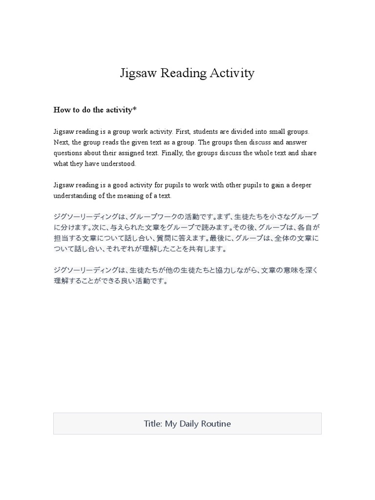 Jigsaw Reading Activity Guide | PDF | Lunch | Cuisine