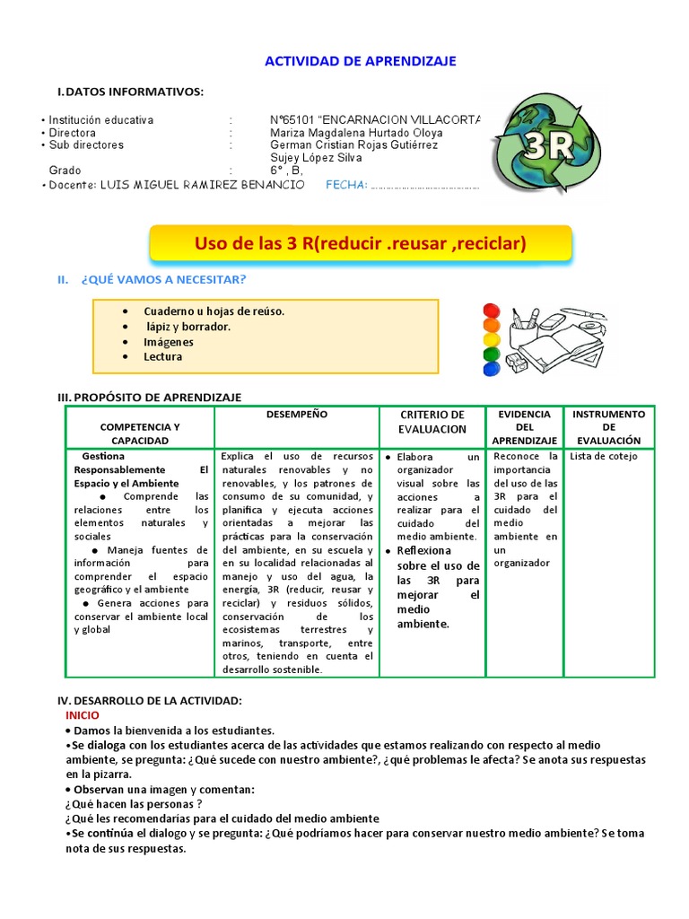 SESION PS. Uso de Las 3 R (Reducir .Reusar, Reciclar) | PDF | Residuos ...