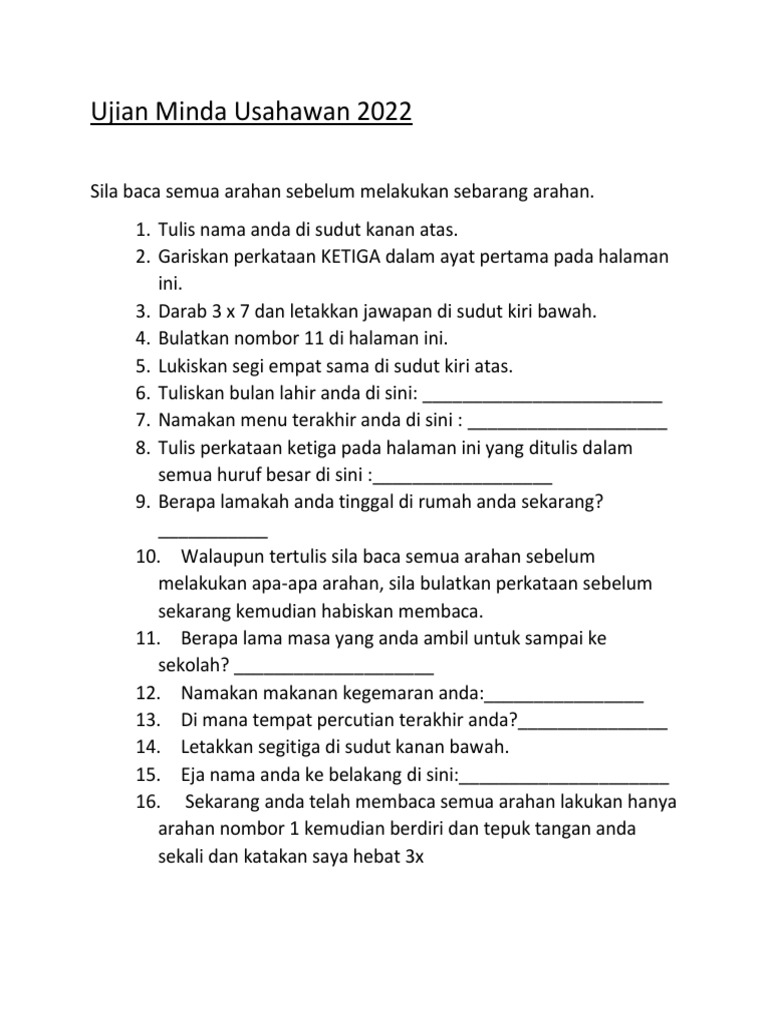 Ujian Minda Usahawan | PDF