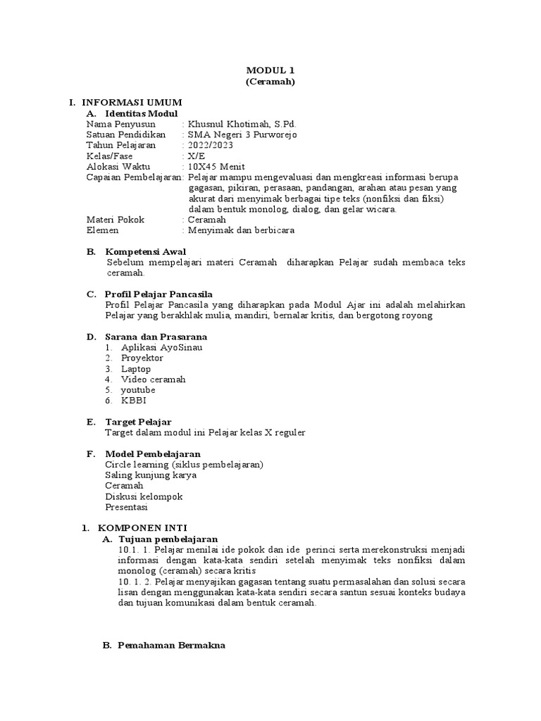 MA - Khusnul Khotimah (PNS) - Bahasa Indonesia - X | PDF