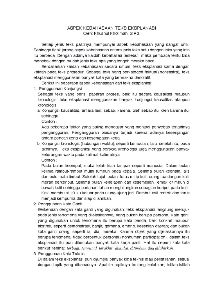 Aspek Kebahasaan Teks Eksplanasi | PDF