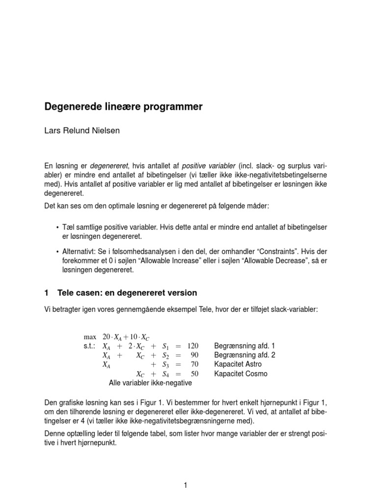 Degenerede Lineære Programmer | PDF