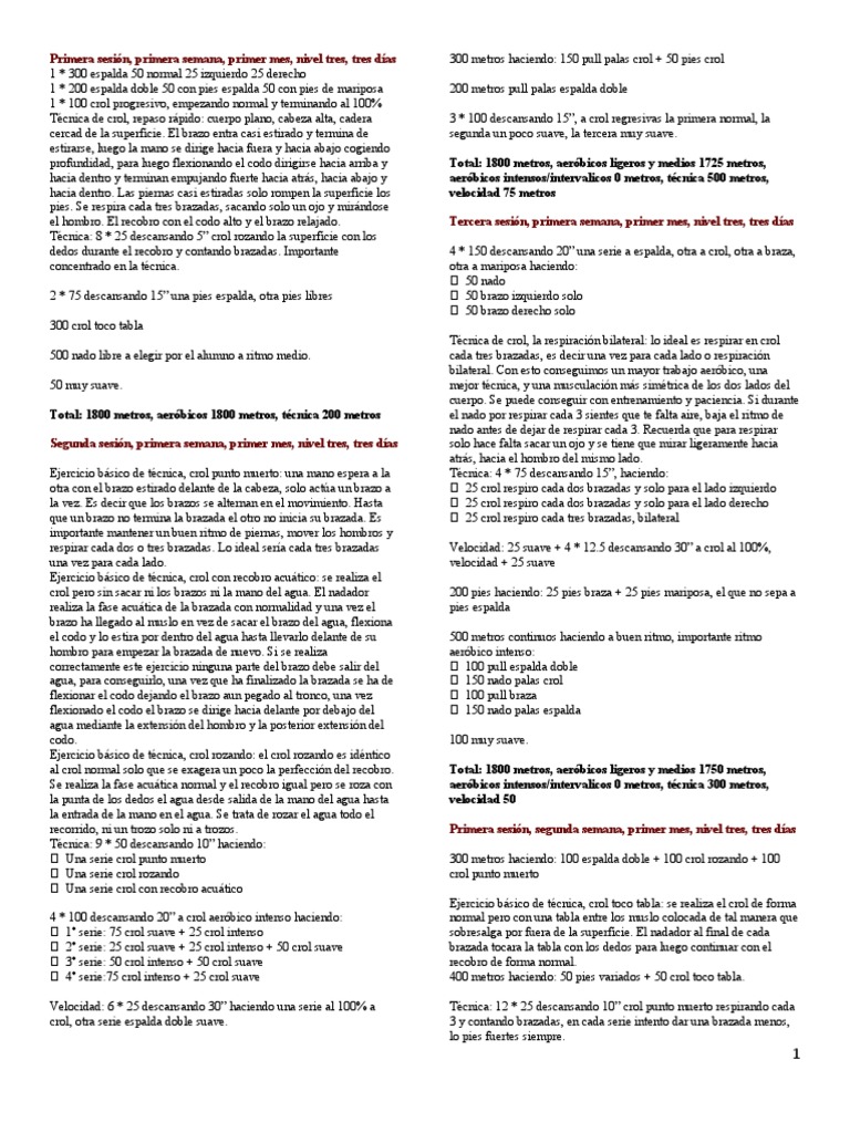 Rutina Natación | PDF | Nadando | Codo