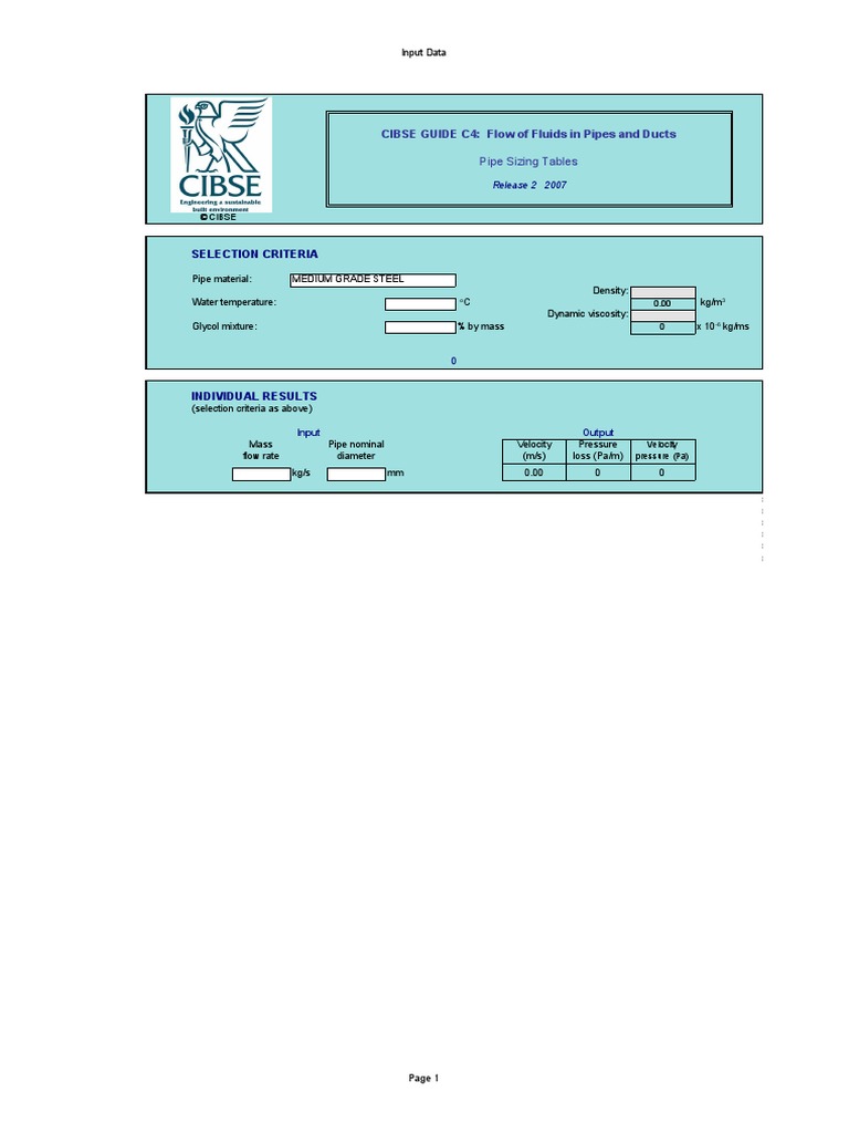 CIBSE Pipe Sizing Calculator Guide | PDF | Fluid Dynamics | Flow ...