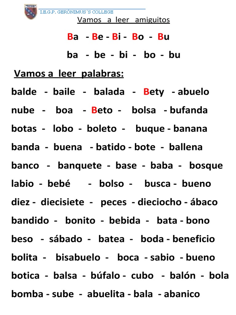 LECTURA Ba Be Bi Bo Bu ................................ | PDF