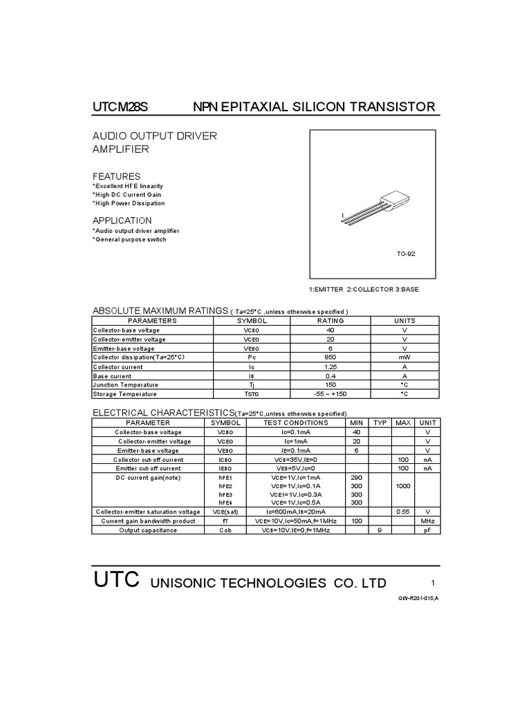Utc m28s Datasheet | PDF | Bipolar Junction Transistor | Amplifier