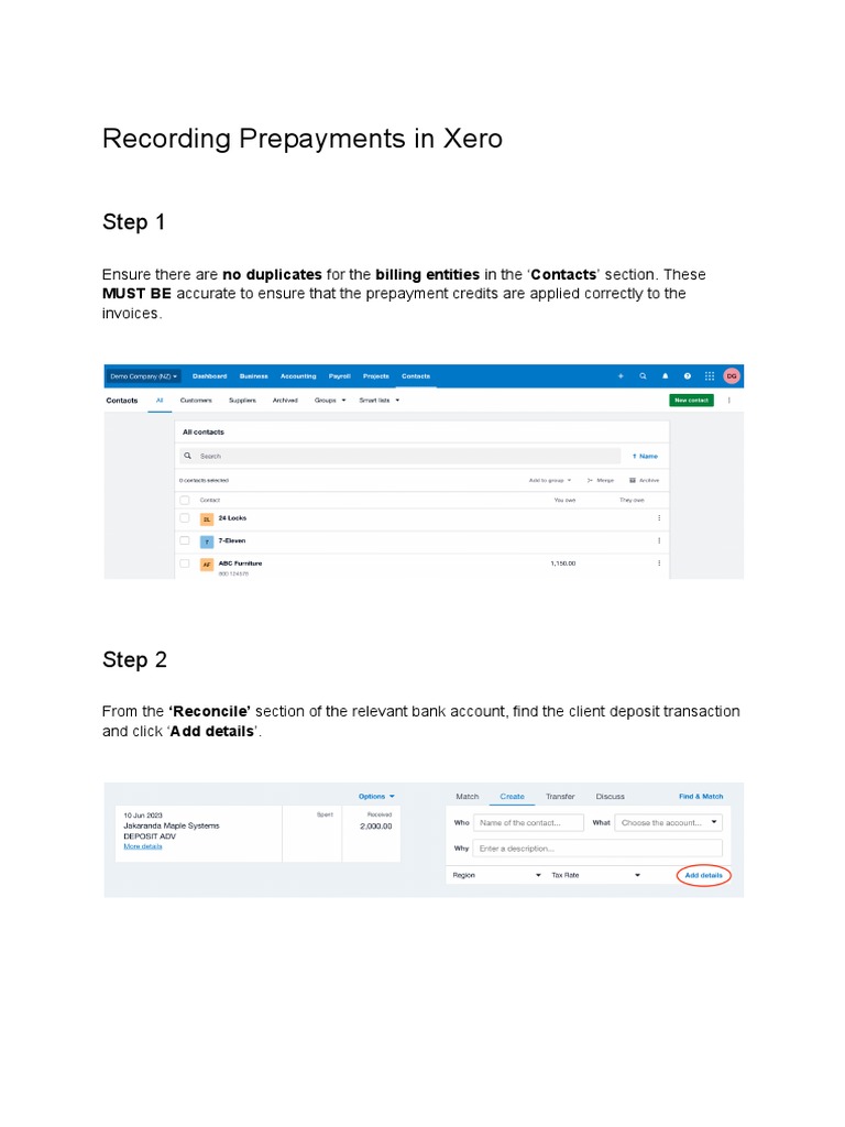 Xero Prepayment Recording Guide | PDF