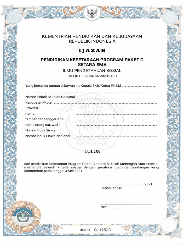 Ijazah Paket C + Transkrip 2021 | PDF