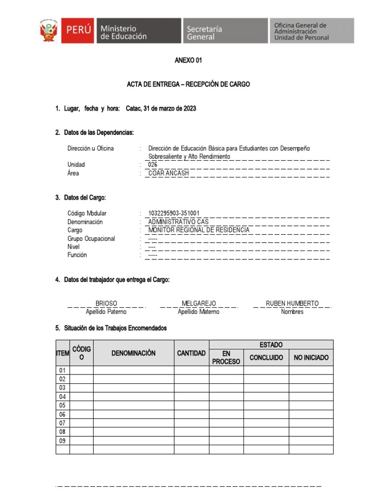 Formato de Entrega de Cargo | PDF