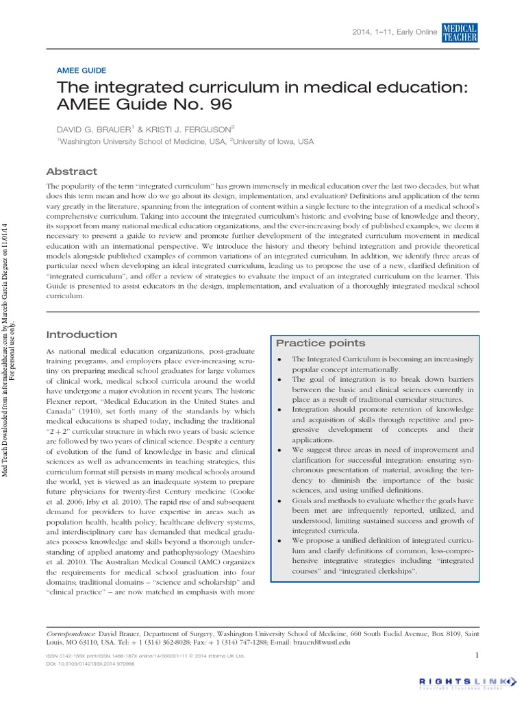 Brauer D - The Integrated Curriculum Medical Education AMEE-2014 | PDF | Curriculum | Medical ...